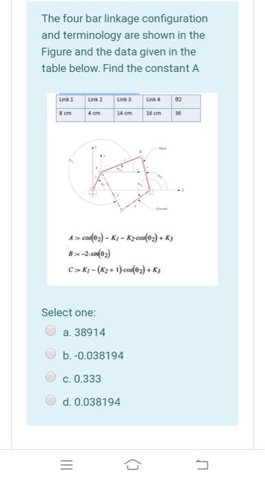 Solved The four bar linkage configuration and terminology | Chegg.com