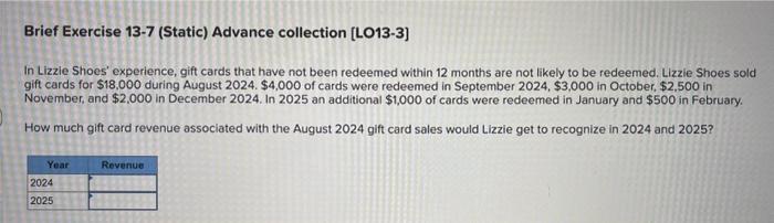 Solved Brief Exercise 13-7 (Static) Advance collection | Chegg.com