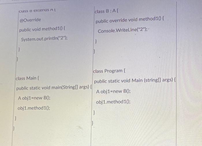 Solved C# Java class A { class A { public void method10) { | Chegg.com