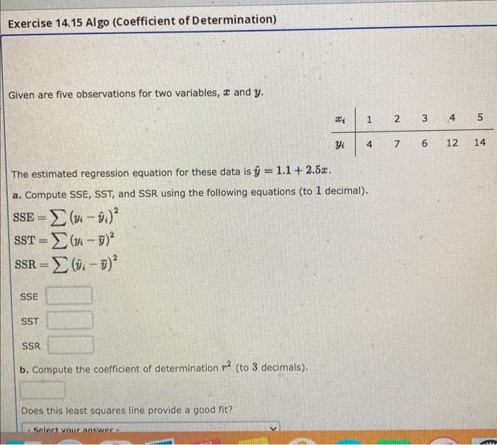 Solved Exercise 14.15 Algo (Coefficient of Determination) | Chegg.com