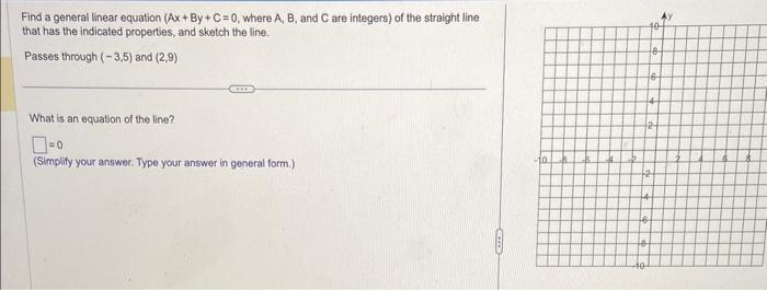 Solved Find a general linear equation ( Ax+By+C=0, where | Chegg.com