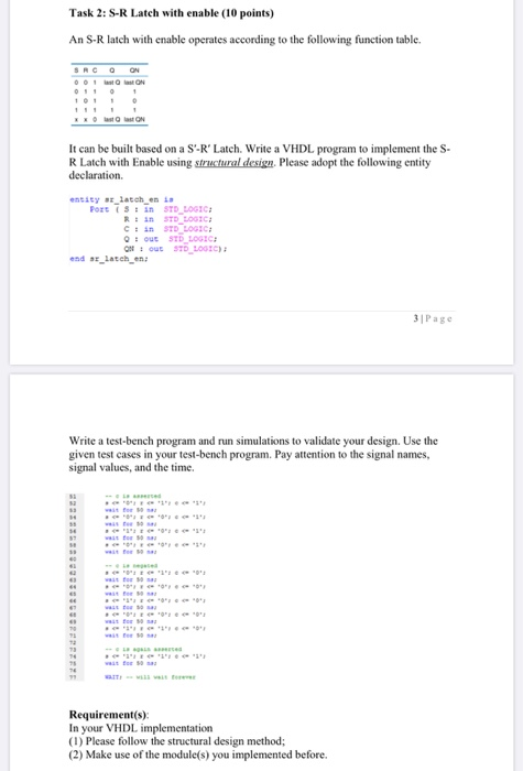 Solved Task 2: S-R Latch with enable (10 points) An S-R | Chegg.com