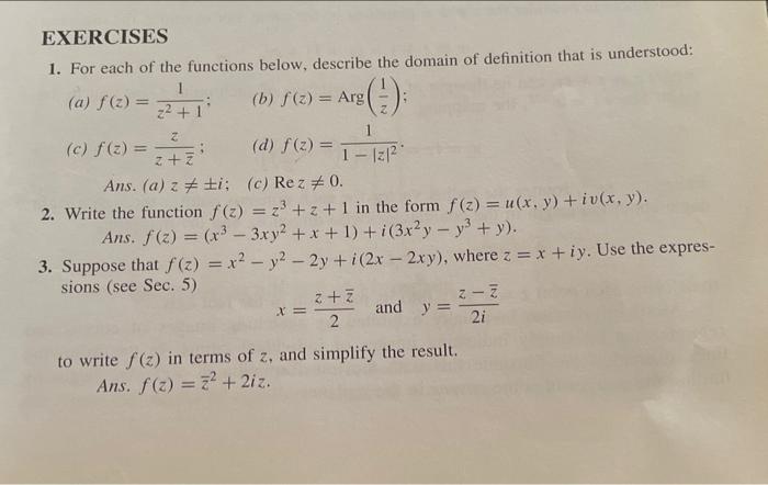 Solved () EXERCISES 1. For each of the functions below, | Chegg.com