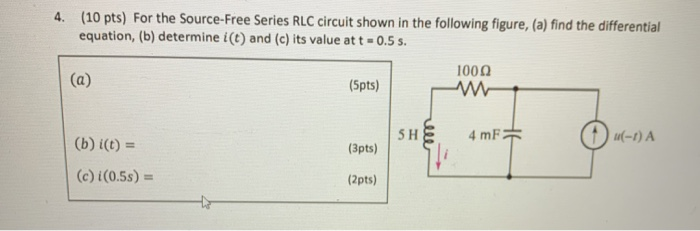 Solved 4. (10 pts) For the Source-Free Series RLC circuit | Chegg.com