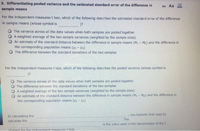 Solved 5. Differentiating pooled variance and the estimated | Chegg.com