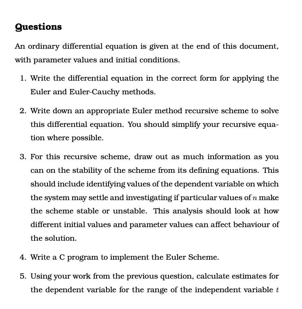 Solved Questions An ordinary differential equation is given | Chegg.com