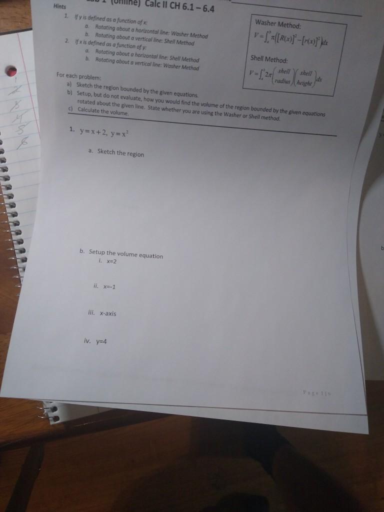 Solved Washer Method: Calc II CH 6.1 - 6.4 Hints 1. Hy is | Chegg.com