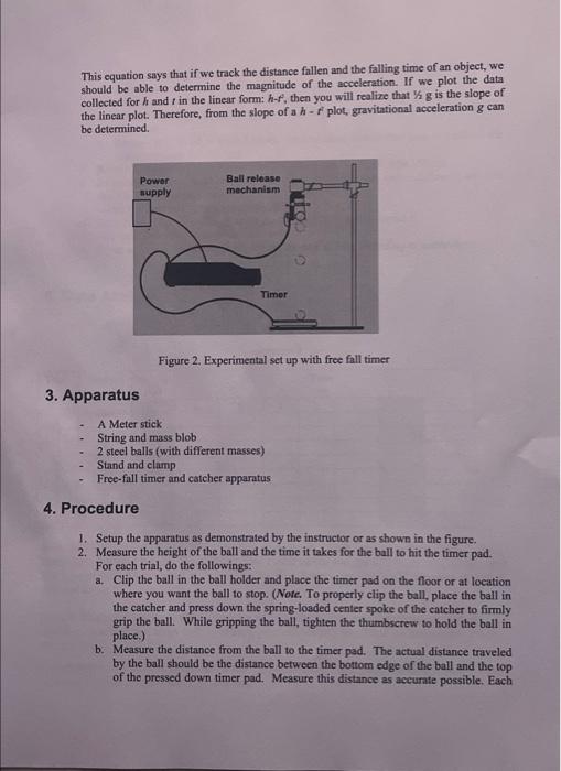 Lab \# 4 Gravitational Acceleration and Free Fall 1. | Chegg.com