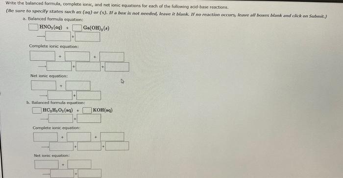 Solved How do I write the balanced formula, complete ionic, | Chegg.com