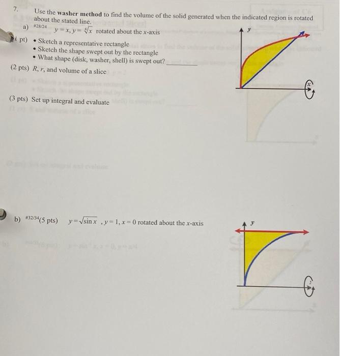 Solved 7. Use the washer method to find the volume of the | Chegg.com