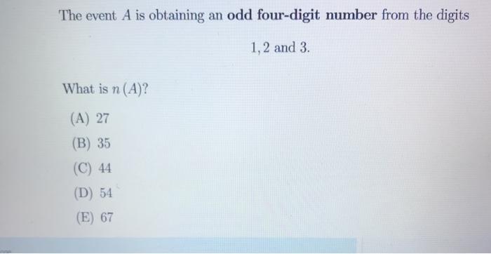 Solved The event A is obtaining an odd four-digit number | Chegg.com