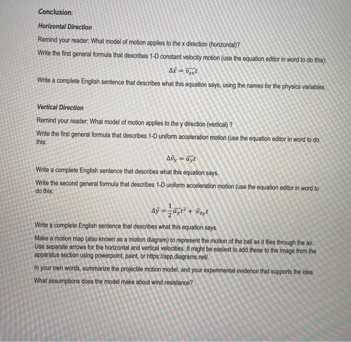 Solved Conclusion: Horizontal Direction Remind your reader: | Chegg.com