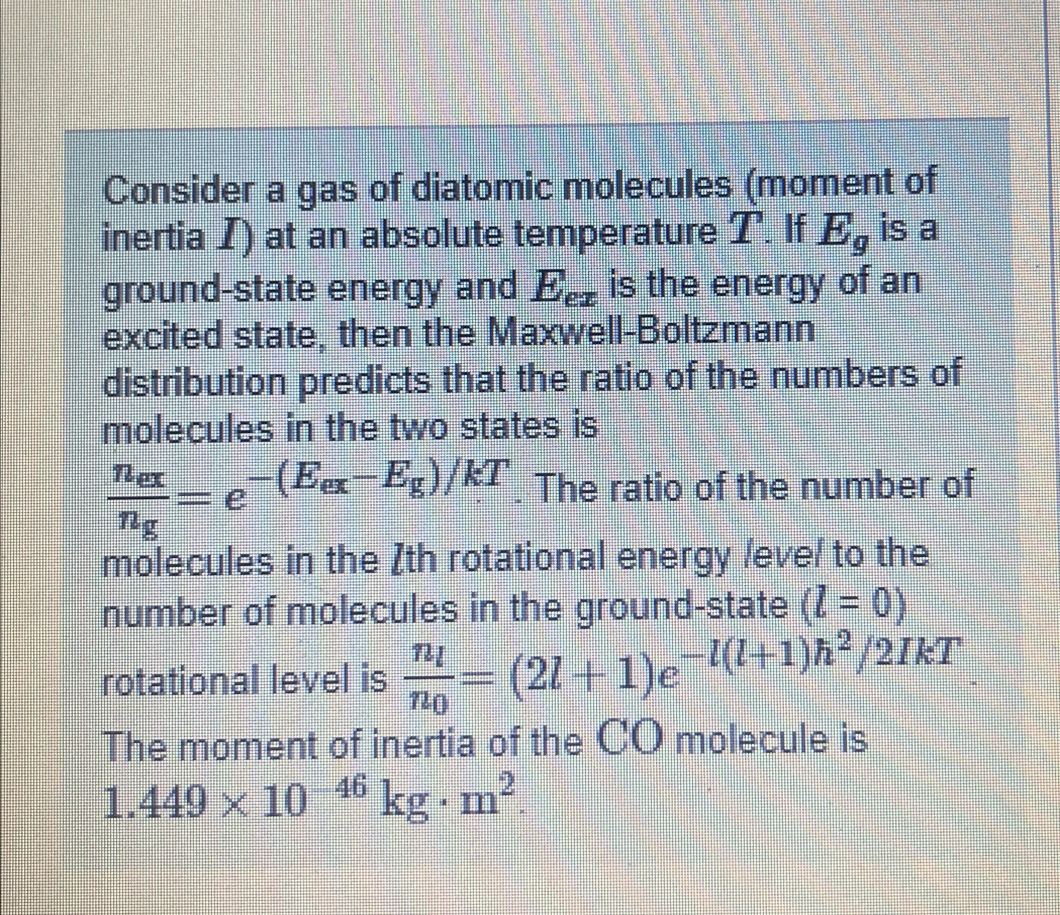 Solved Consider a gas of diatomic molecules (moment of | Chegg.com