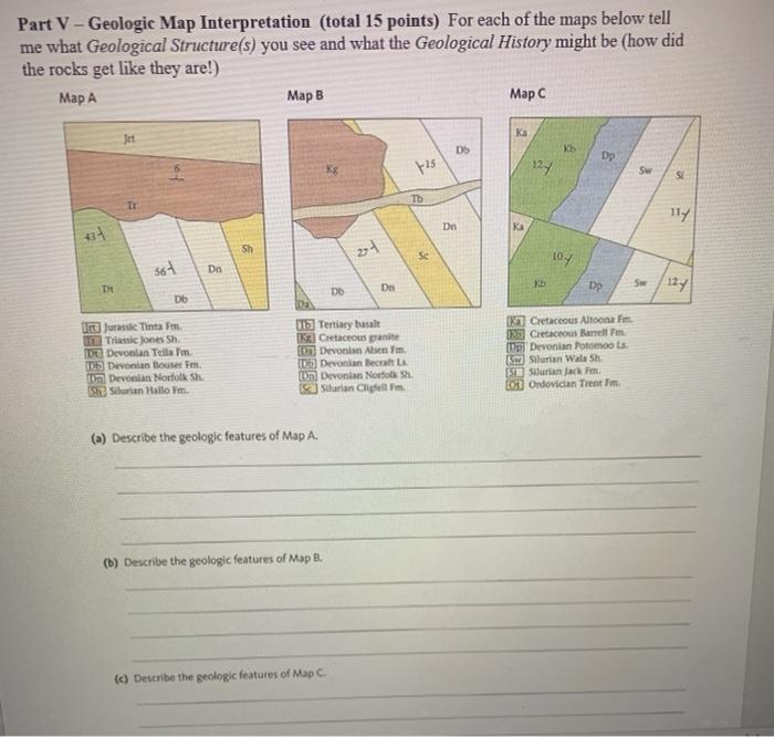 Solved Part V-Geologic Map Interpretation (total 15 points) | Chegg.com