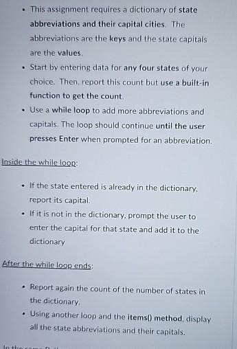 Solved This assignment requires a dictionary of state | Chegg.com