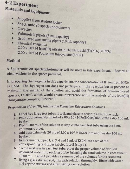 Solved Chemical Equilibrium Lab Report-Please show the | Chegg.com