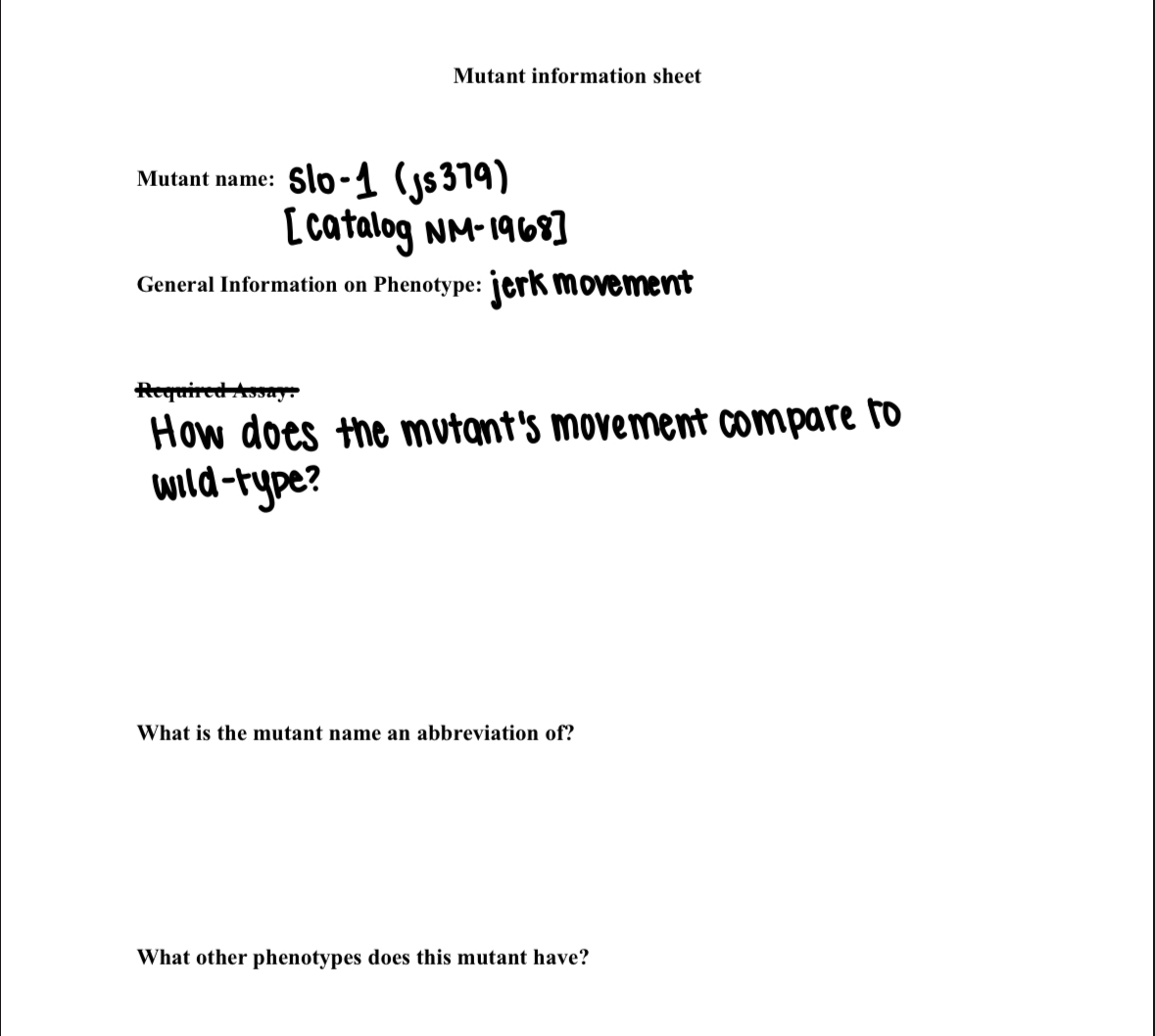 Mutant information sheetMutant name: | Chegg.com