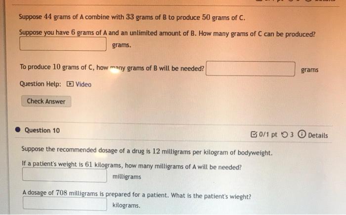 Solved Suppose 44 grams of A combine with 33 grams of B to | Chegg.com