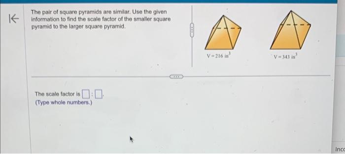 Solved The pair of square pyramids are similar. Use the | Chegg.com