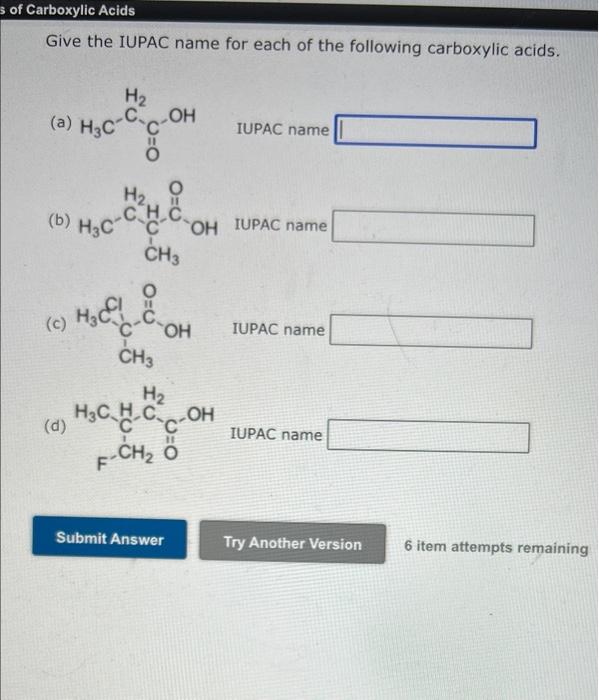Solved s of Carboxylic Acids Give the IUPAC name for each of | Chegg.com
