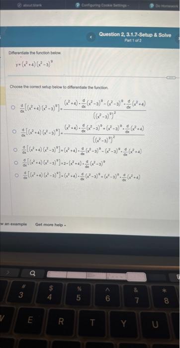 Solved Diflorentiast the function below. y=(x2+4)(x2−3) | Chegg.com