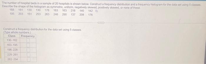 Solved Construct a frequency distribution for the data set | Chegg.com