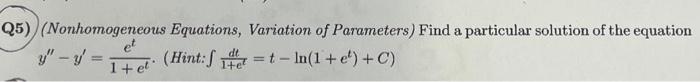 Solved 25) (Nonhomogeneous Equations, Variation of | Chegg.com