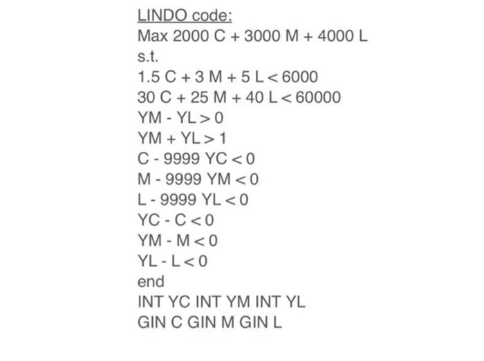 Solved PLEASE write the code in LINGO/LINDO please show | Chegg.com Solved PLEASE write the code in LINGO/LINDO please show | Chegg.com