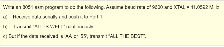 Write an 8051 asm program to do the following. Assume | Chegg.com