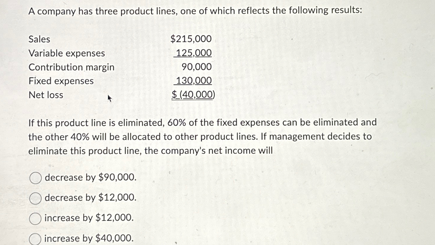 Solved A company has three product lines, one of which | Chegg.com
