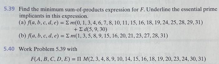 Solved .39 Find the minimum sum-of-products expression for | Chegg.com