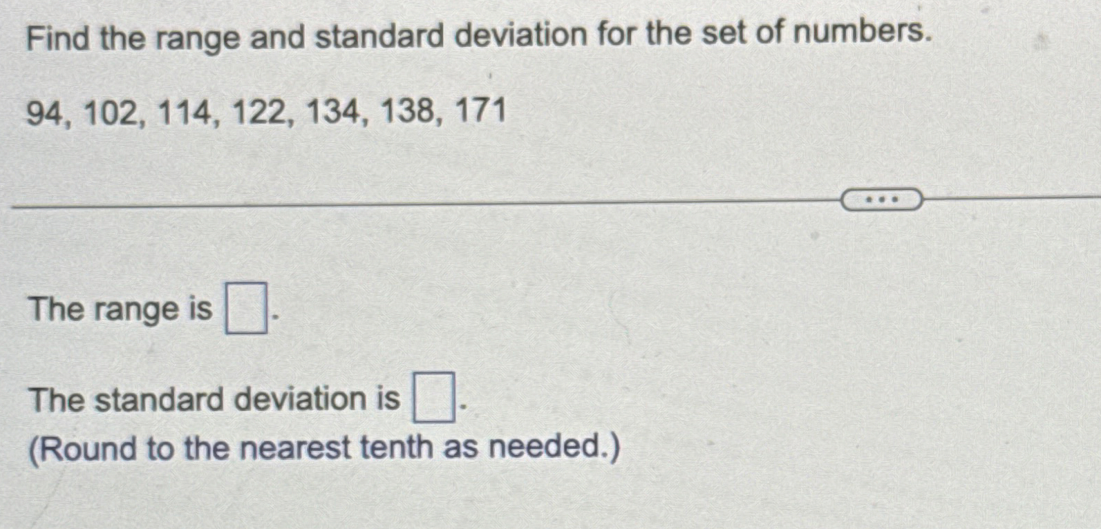 Solved Find the range and standard deviation for the set of | Chegg.com