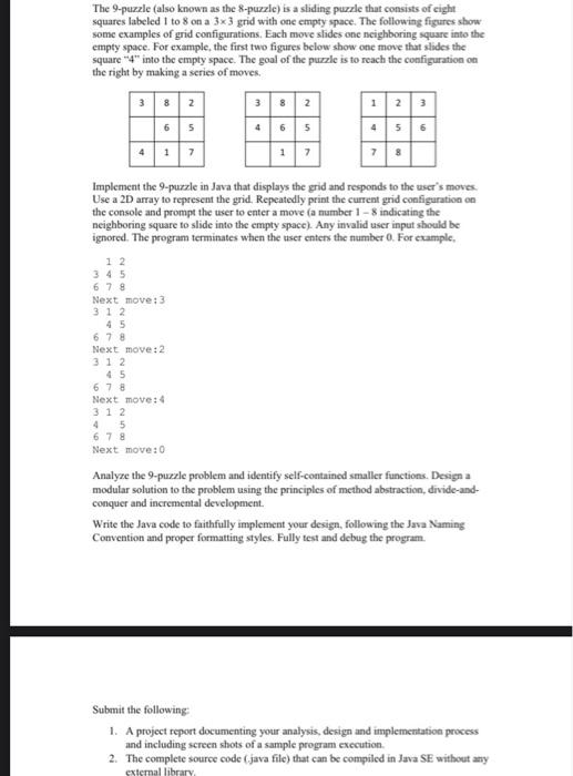 Solved The 9-puzzle (also known as the 8-puzzle) is a | Chegg.com