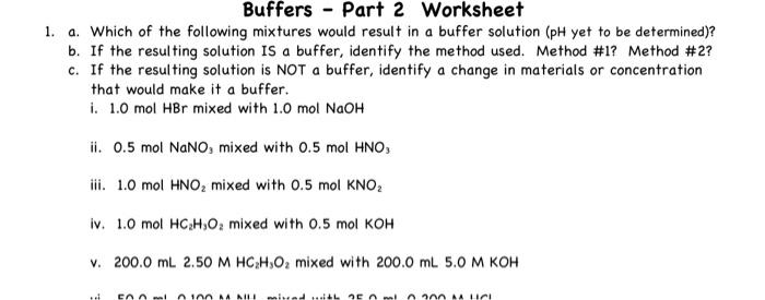 Solved Buffers - Part 2 Worksheet 1. a. Which of the | Chegg.com