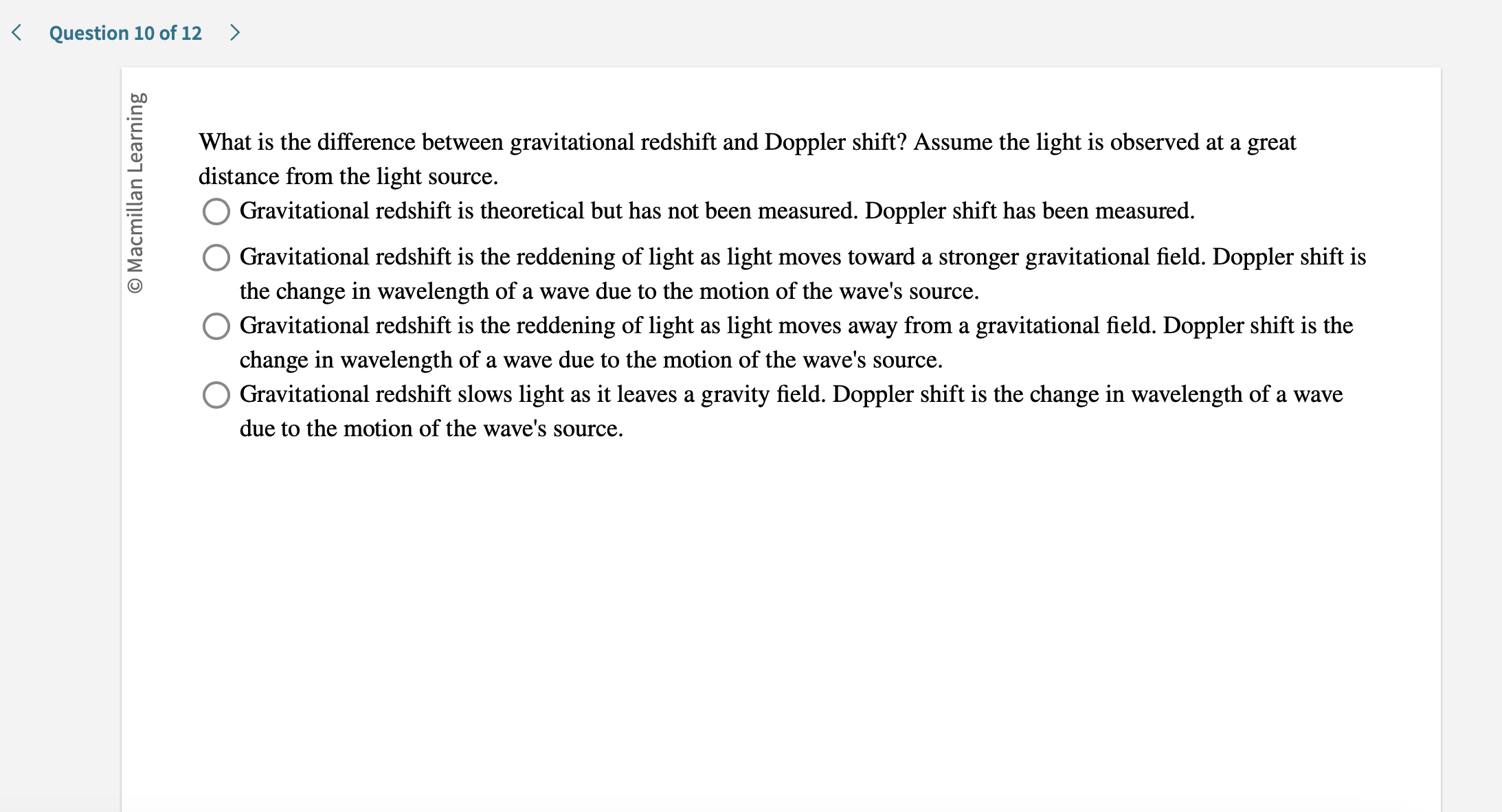 Solved What is the difference between gravitational redshift | Chegg.com