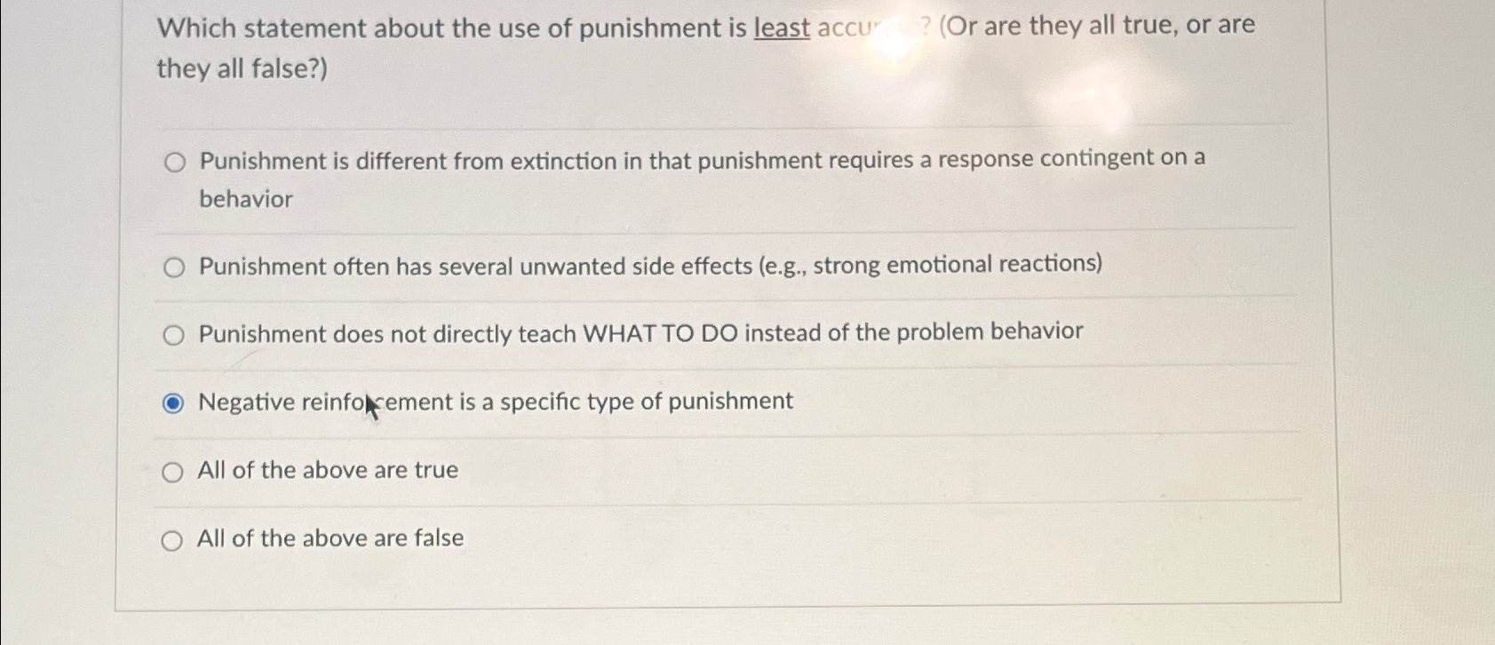 Solved Which statement about the use of punishment is least | Chegg.com