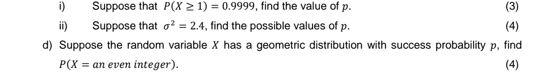 Solved d) ﻿Suppose the random variable x ﻿has a geometric | Chegg.com