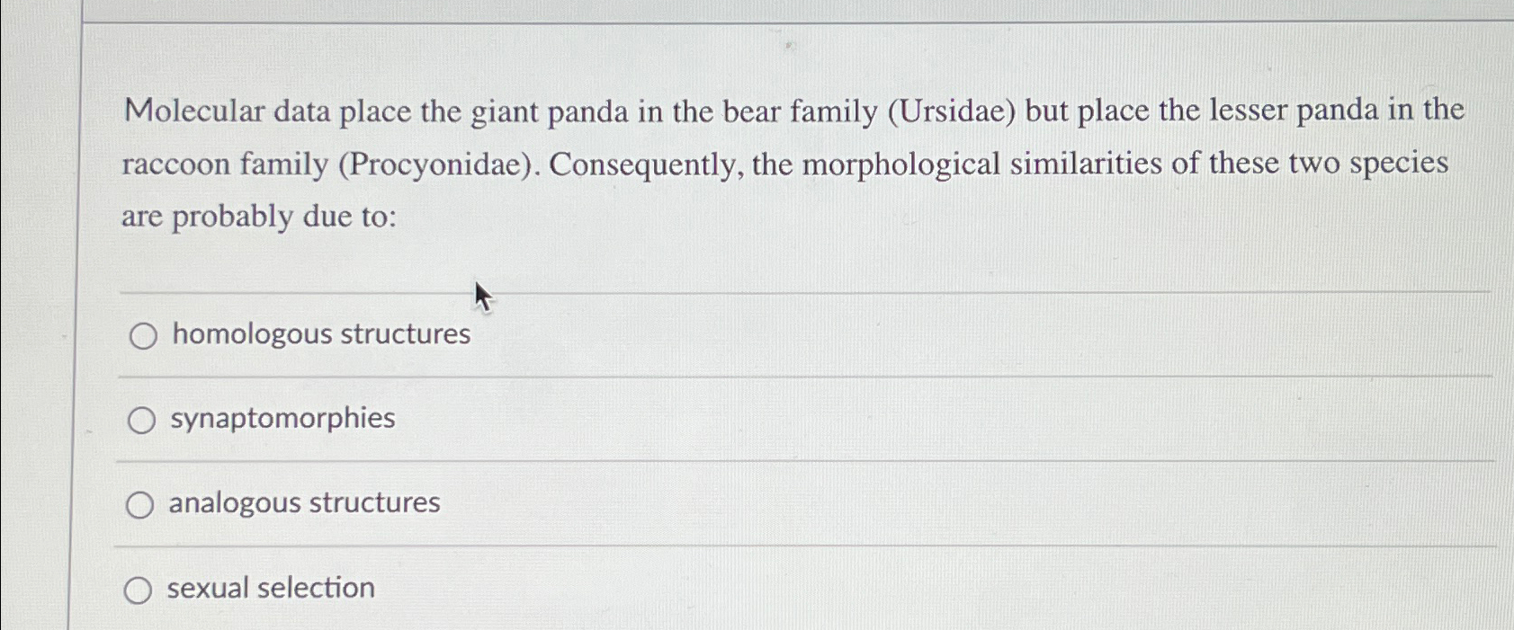 Solved Molecular data place the giant panda in the bear | Chegg.com