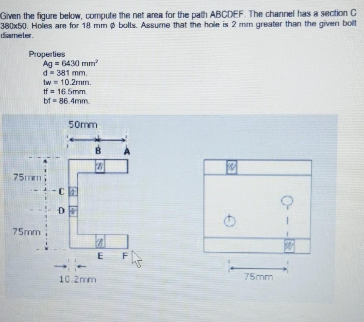 Solved Given the figure below, compute the net area for the | Chegg.com