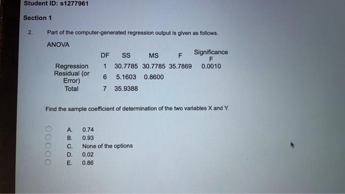 Solved Student ID: 81277961 Section 1 2. Part of the | Chegg.com