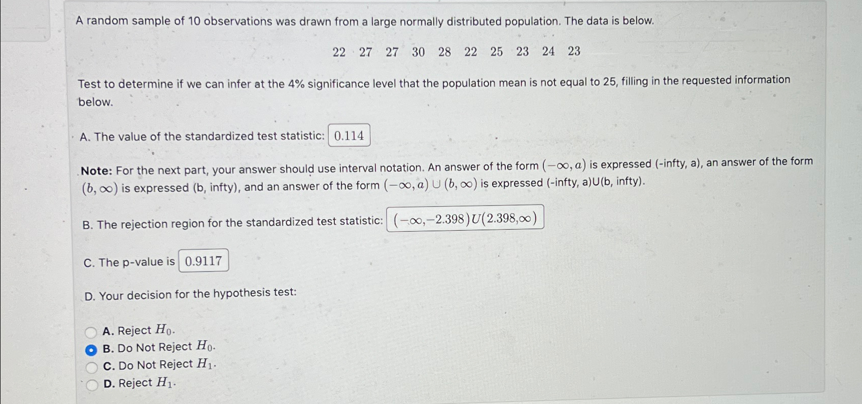 Solved A random sample of 10 ﻿observations was drawn from a | Chegg.com