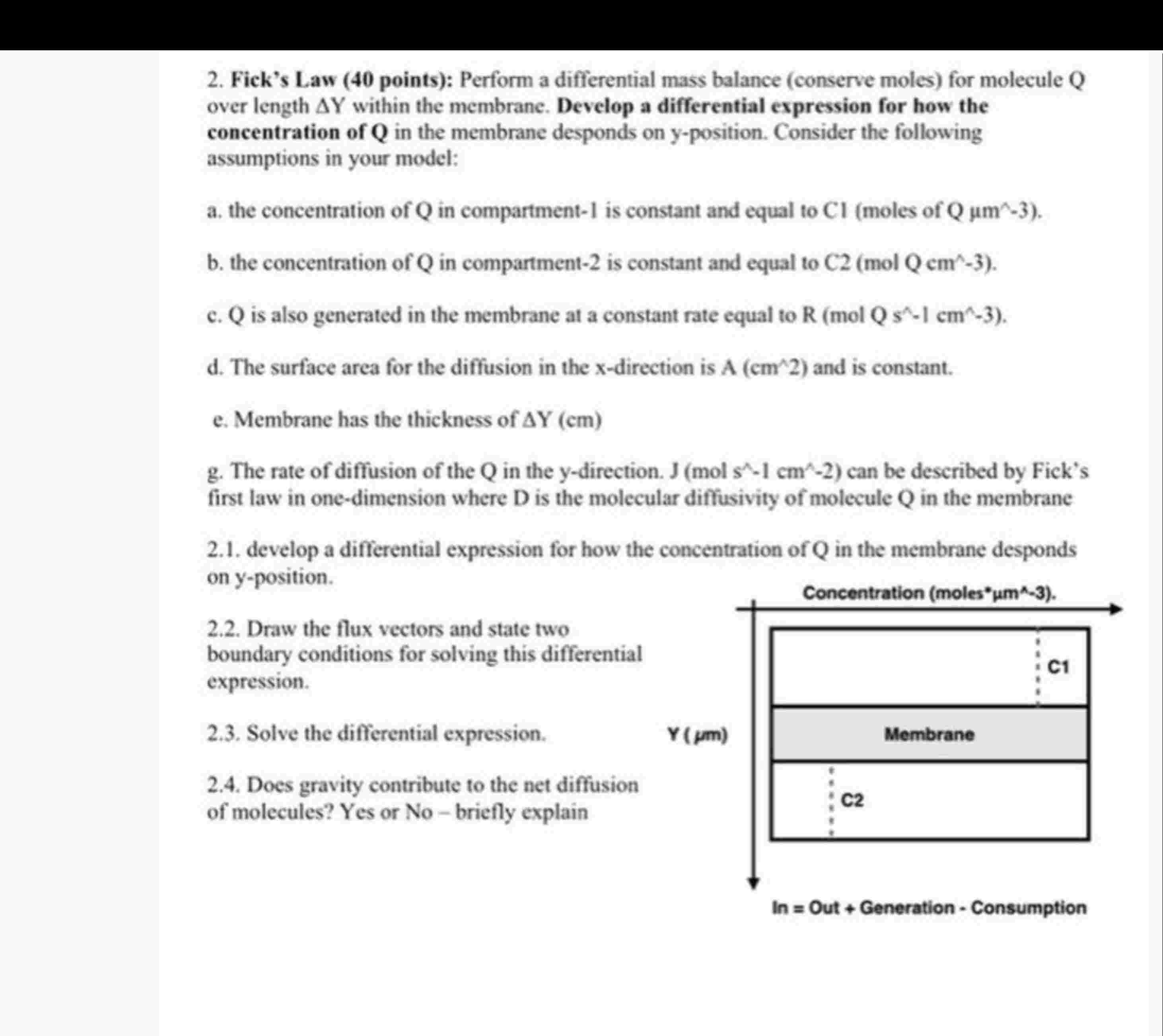 Solved 2. ﻿Fick's Law ( 40 ﻿points): Perform a differential | Chegg.com