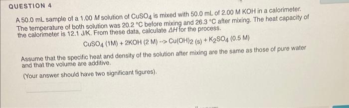 Solved A 50.0 mL sample of a 1.00M solution of CuSO4 is | Chegg.com