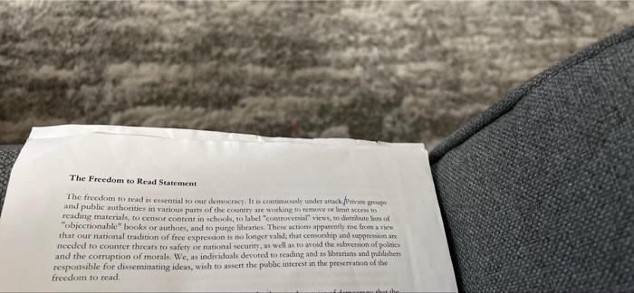 Solved The Freedom to Read Statement The freedom to read is | Chegg.com