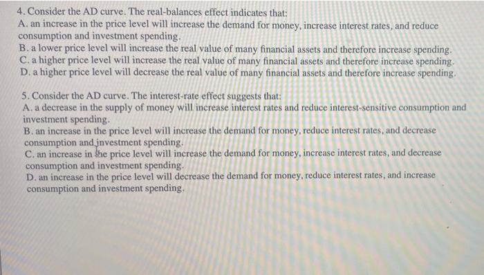 Solved 4. Consider the AD curve. The real-balances effect | Chegg.com