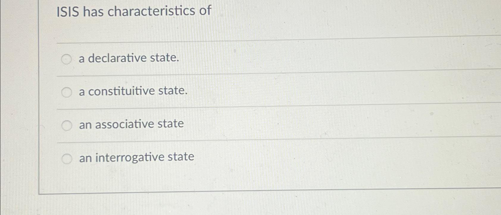 Solved ISIS has characteristics ofa declarative state.a | Chegg.com
