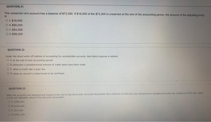 Solved QUESTION 21 The unearned rent account has a balance | Chegg.com