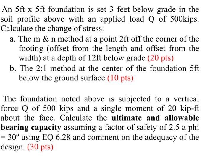 Solved An 5ft×5ft foundation is set 3 feet below grade in | Chegg.com