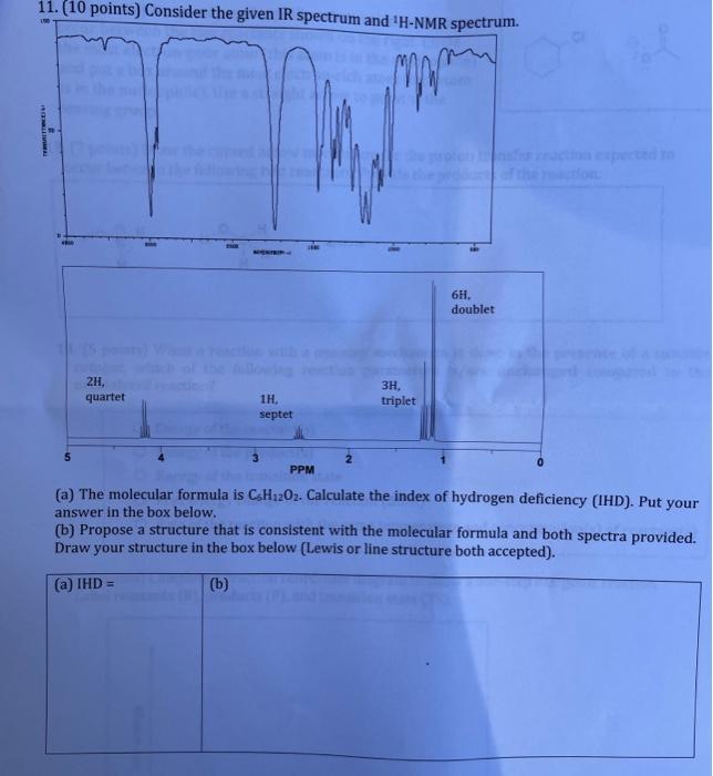 Solved 11. (10 points) Consider the given IR spectrum and iu | Chegg.com