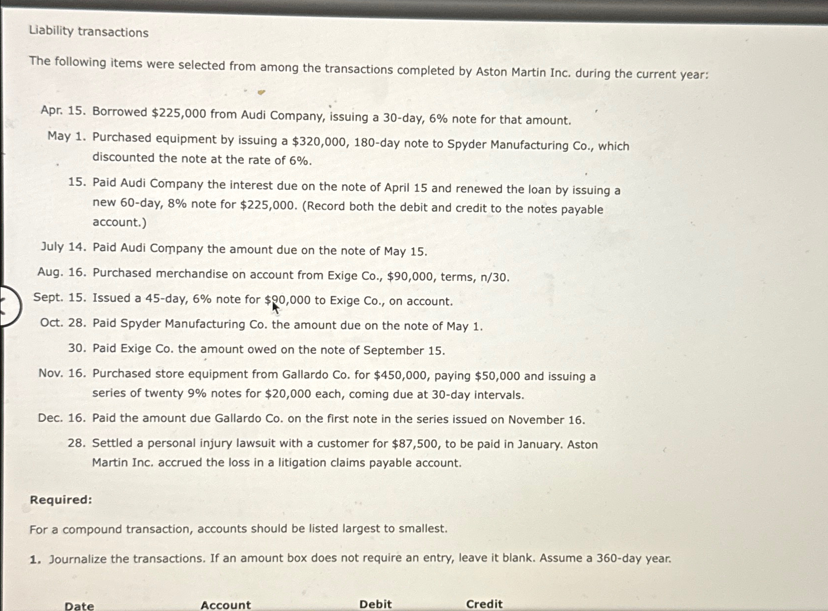 Solved Liability transactionsThe following items were | Chegg.com